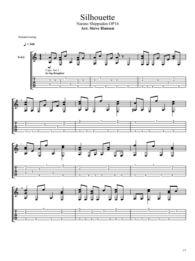 Silhouette Naruto Shippuden OP16 | PDF | Musical Instruments | Guitar ...