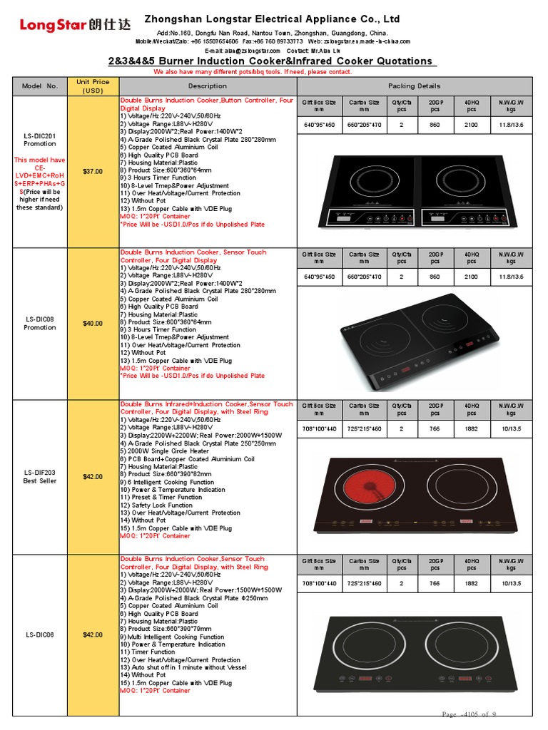 Induction & Infrared Cooker Models | PDF | Cookware And Bakeware ...
