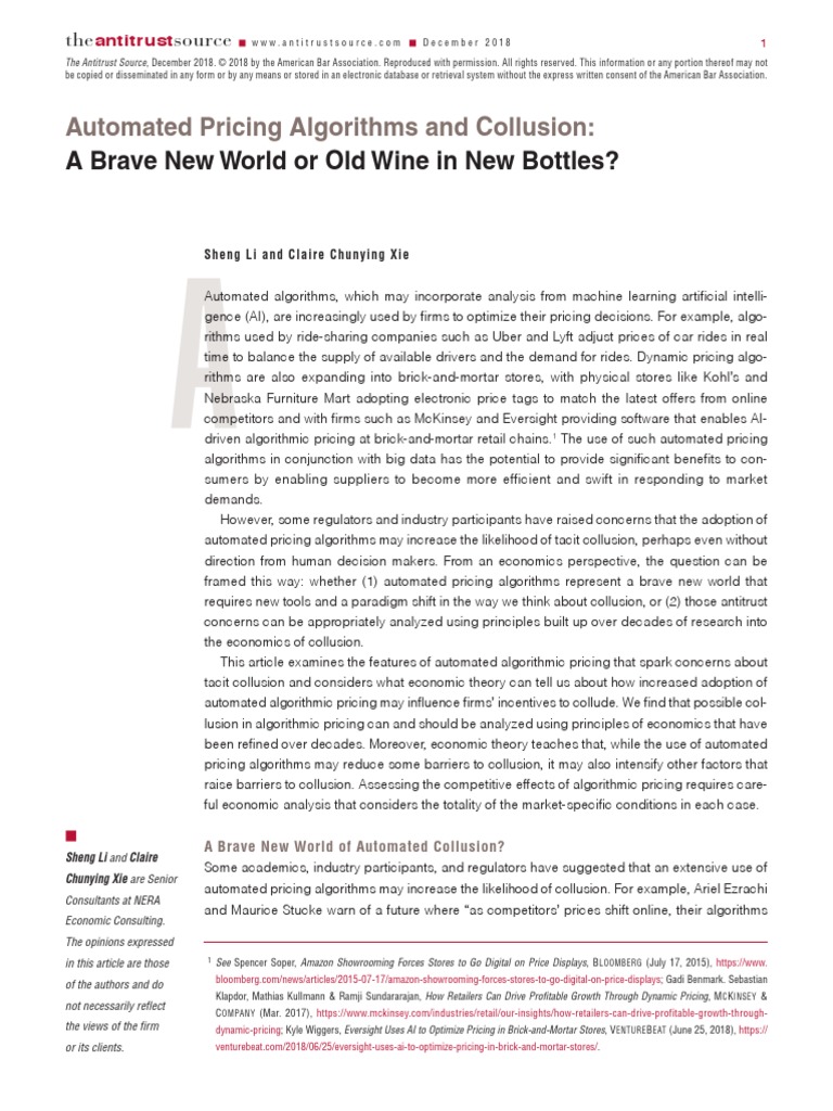 Algorithmic Collusion - Li and Xie | PDF | Profit (Economics) | Economics