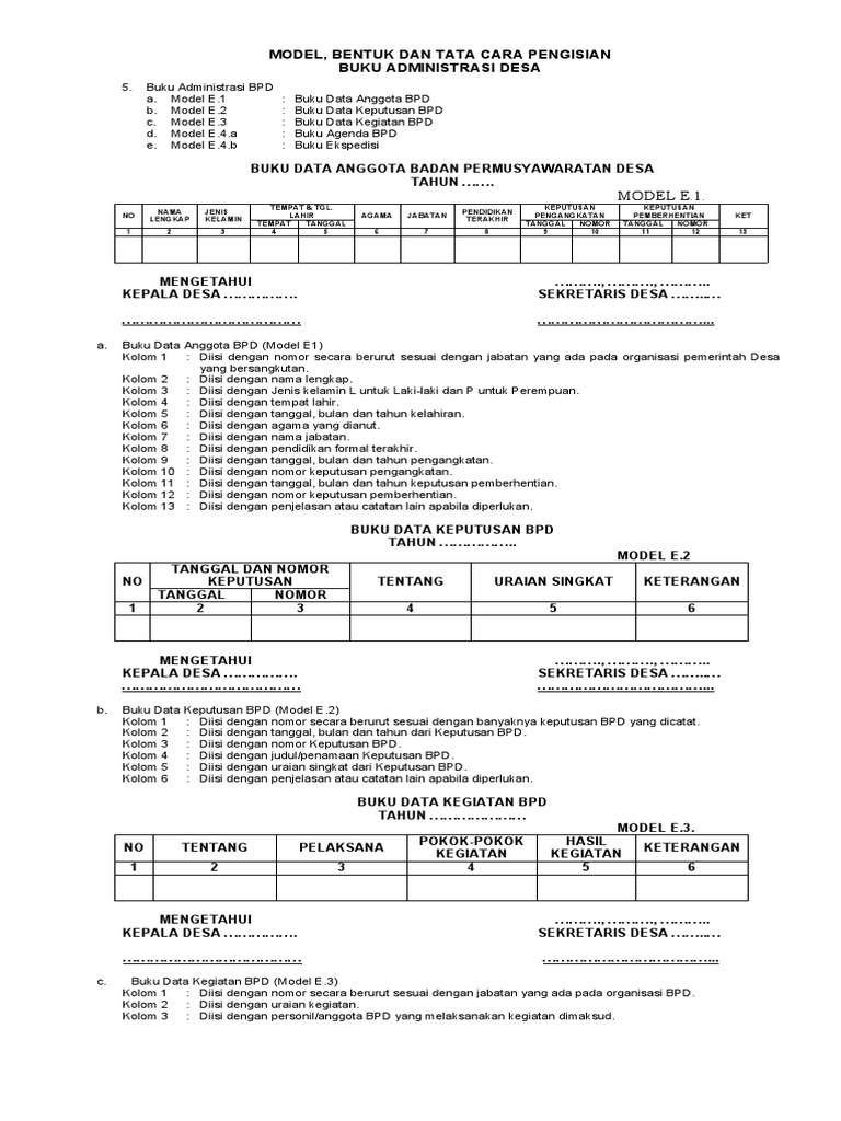 Model E.1-4 Buku Administrasi BPD | PDF