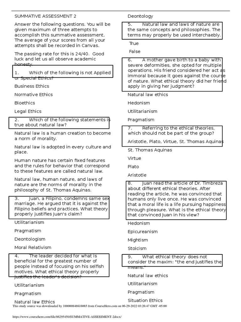 Business Law and Ethics Assessment | PDF | Natural Law | Morality