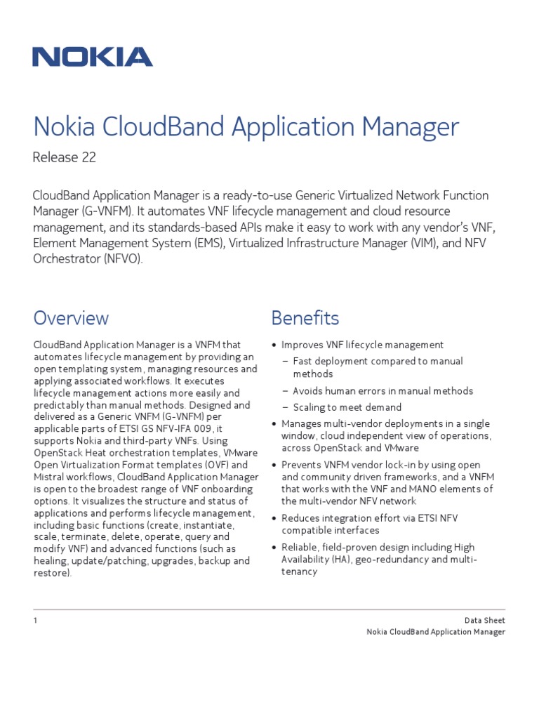 Nokia CloudBand Application Manager Data Sheet en | PDF | Software ...