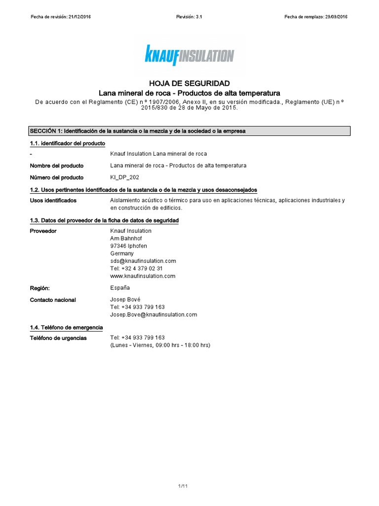 Ficha de Seguridad - MSDS | PDF | Agua | Ciencias fisicas