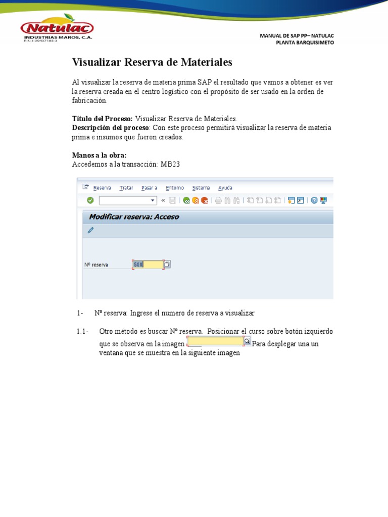 TX MB23 Visualizar Reserva de Materiales | PDF