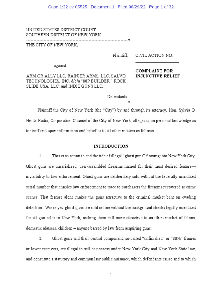 Complaint For Injunctive Relief | PDF | Overview Of Gun Laws By Nation ...