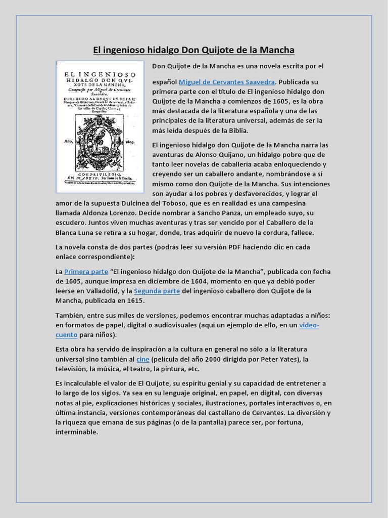 El Ingenioso Hidalgo Don Quijote de La Mancha | PDF | Don Quijote