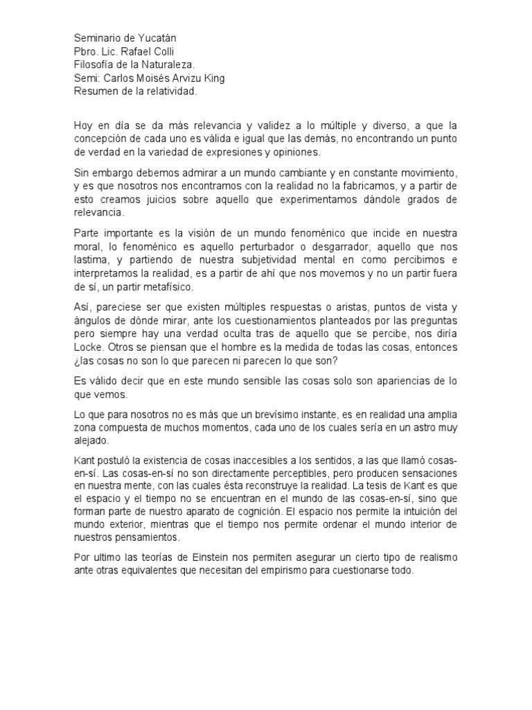Resumen Relatividad | PDF | Filosofía