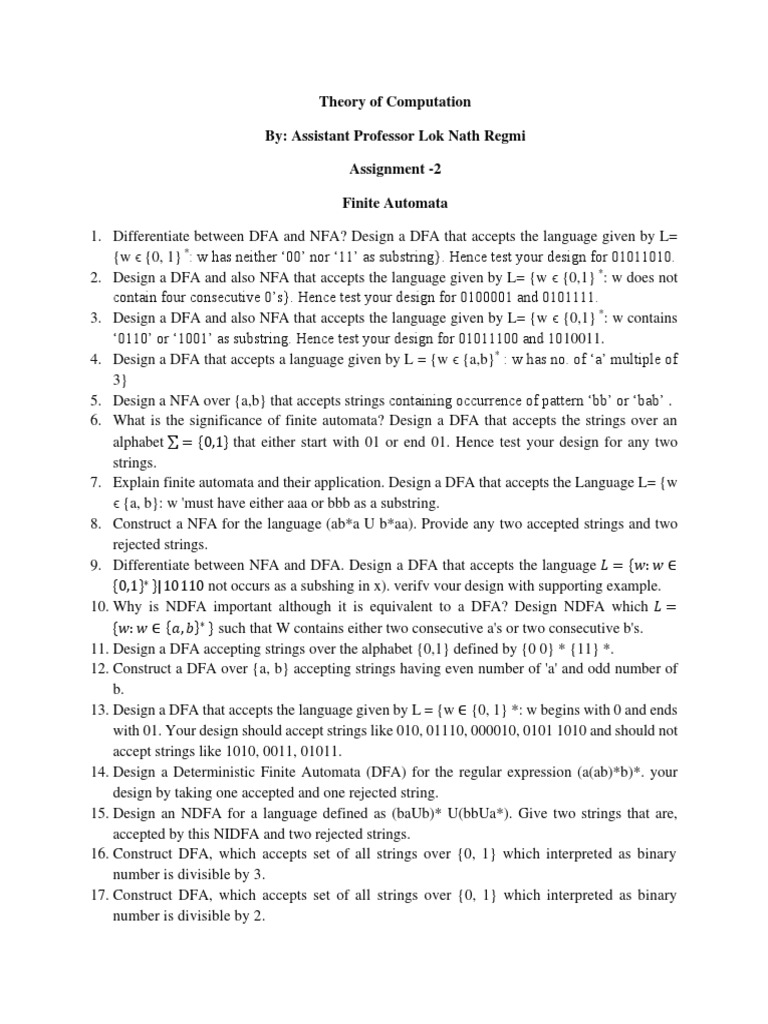 Assignment 2 | PDF | Theory Of Computation | Applied Mathematics