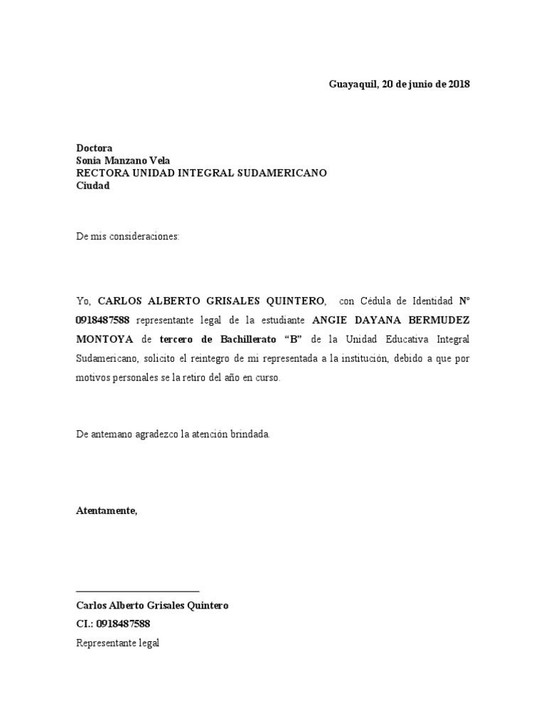 Carta de Reintegro | PDF