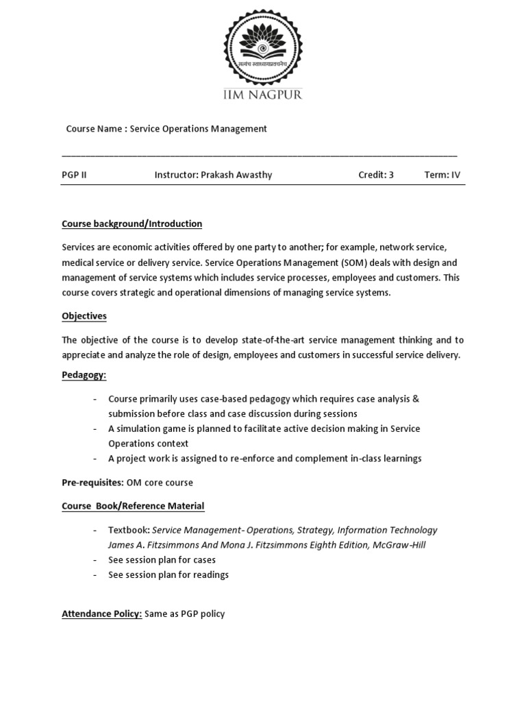 00 - Service Operations Management Outline | PDF | Operations ...