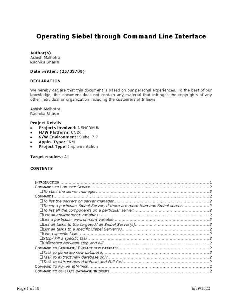 Operating Siebel Through Command Line Interface: Author(s) | PDF | Databases | Superuser