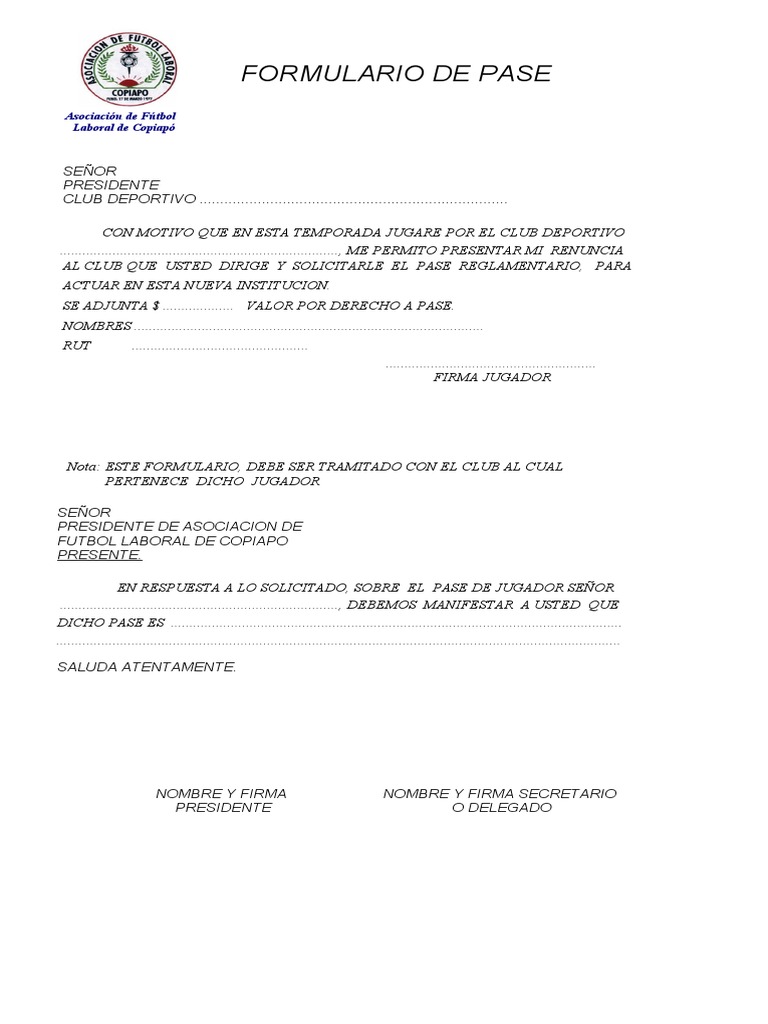 Informe Formulario Pase Word | PDF