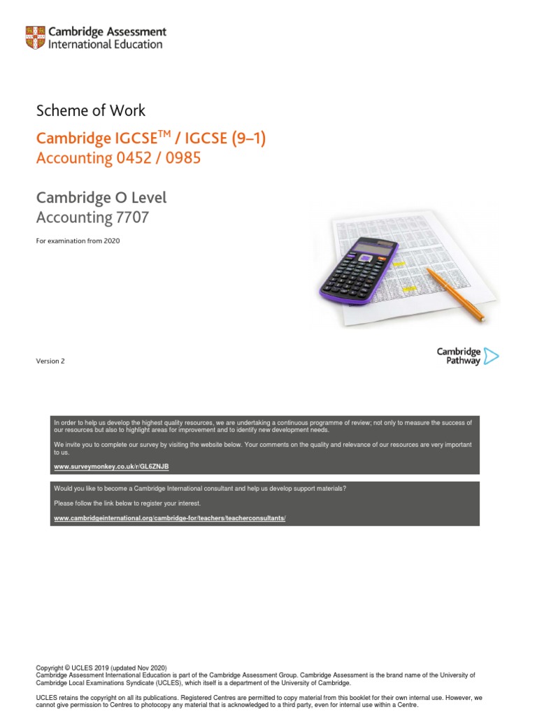 Scheme of Work: Cambridge IGCSE / IGCSE (9-1) Accounting 0452 / 0985 ...