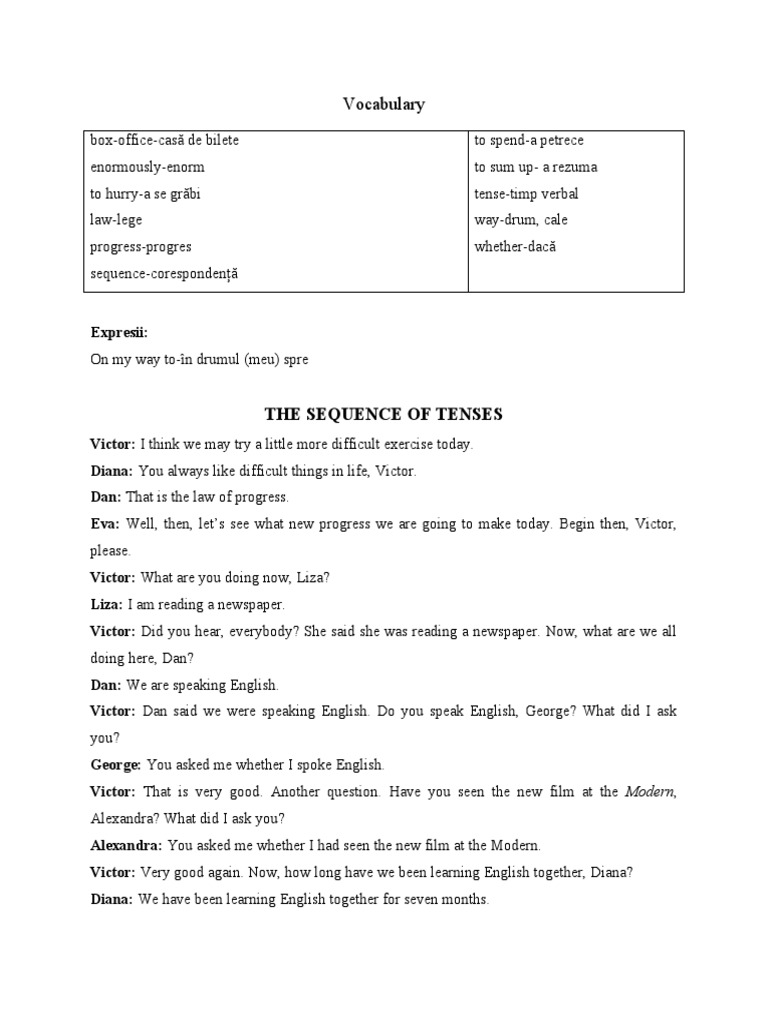 Vocabulary: The Sequence of Tenses | PDF | Grammar | Cognitive Science