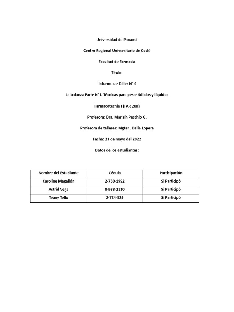 Técnicas para Pesar Sólidos y Líquidos en Farmacia | PDF | Medición ...