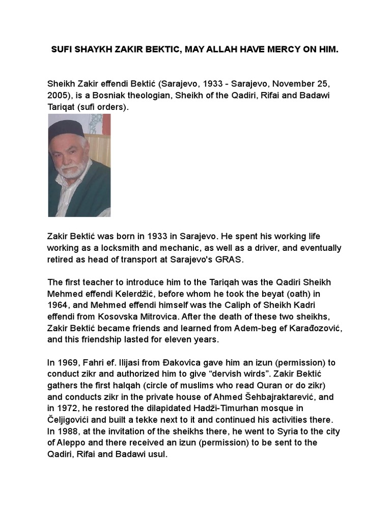 Shaykh Zakir Effendi Bektic | PDF