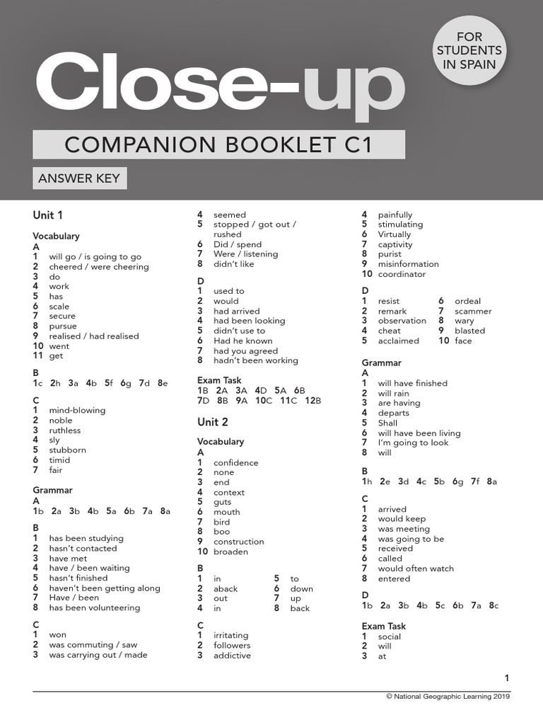 Close-Up C1 Companion Booklet Answer Key | PDF | Grammar | Linguistics