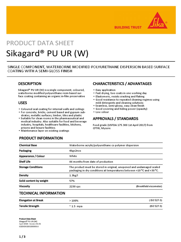 Sikagard® PU UR (W) : Product Data Sheet | PDF | Polyurethane | Humidity