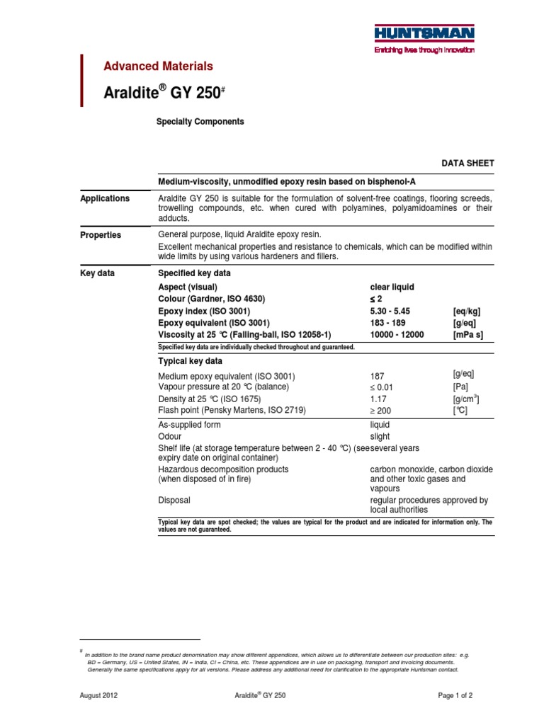 Araldite GY 250: Advanced Materials | PDF | Epoxy | Chemistry