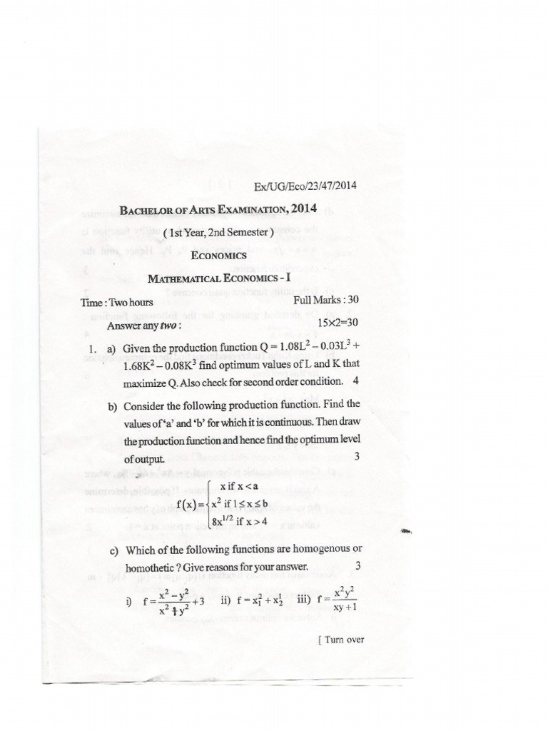 Math Eco 1 (1st Year 2nd Sem) | PDF