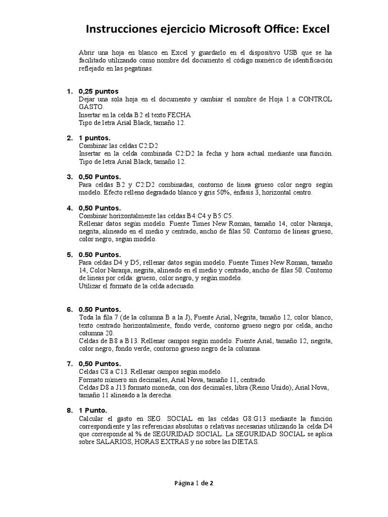 Instrucciones Examen Excel | PDF | Microsoft Excel | Ajedrez