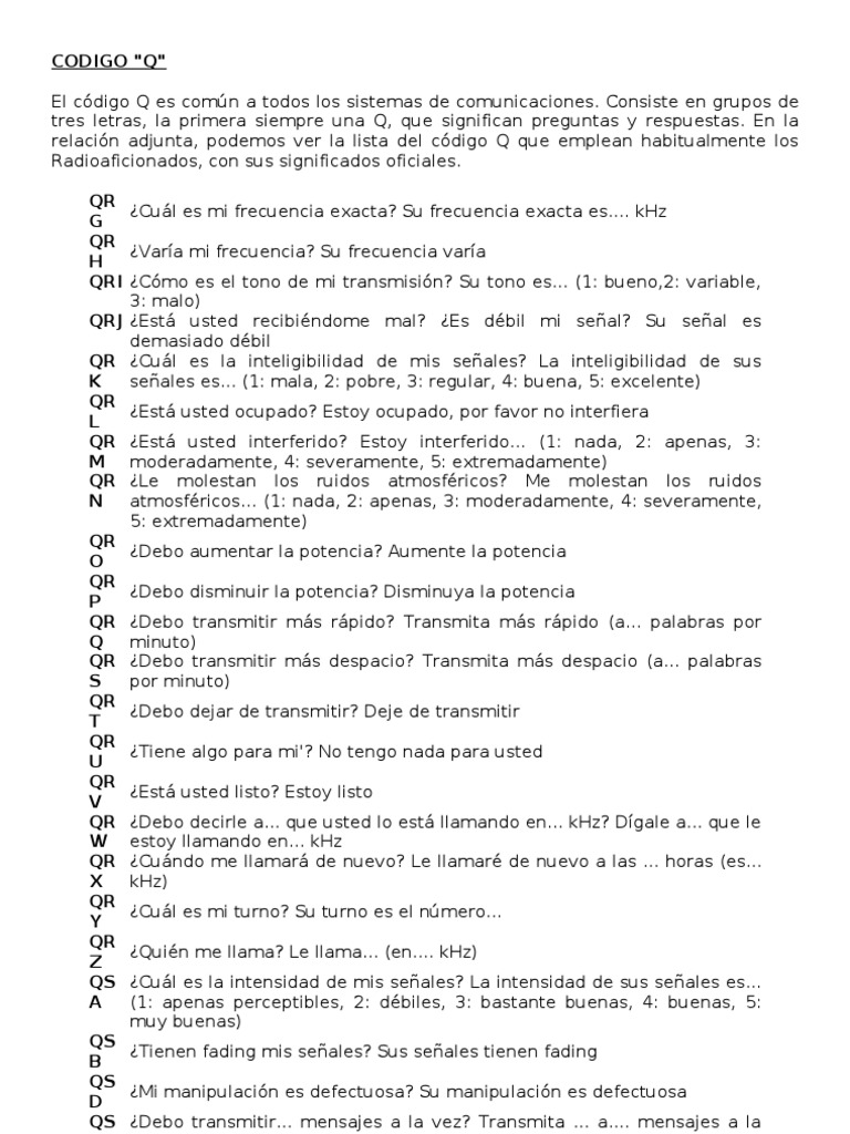 Significado del Código Q en Radioafición | PDF | Radio aficionada ...