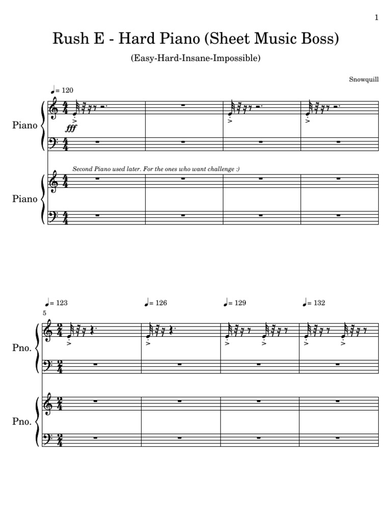 Rush E - Hard Piano (Sheet Music Boss) | PDF | Musical Compositions ...
