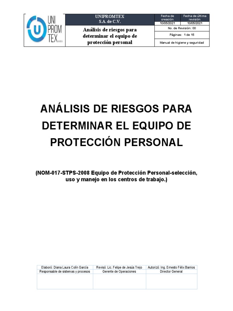 Análisis de Riesgos y EPP en UNIPROMTEX | PDF | Guante | Soldadura