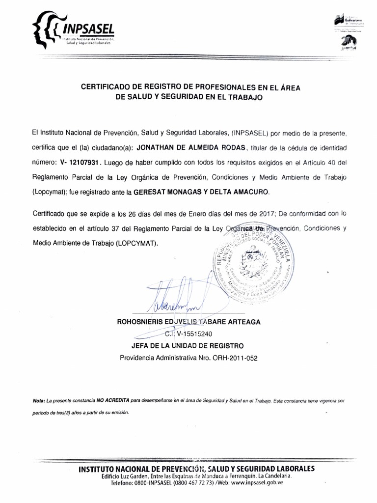 4.2 Registro Inpsasel | PDF