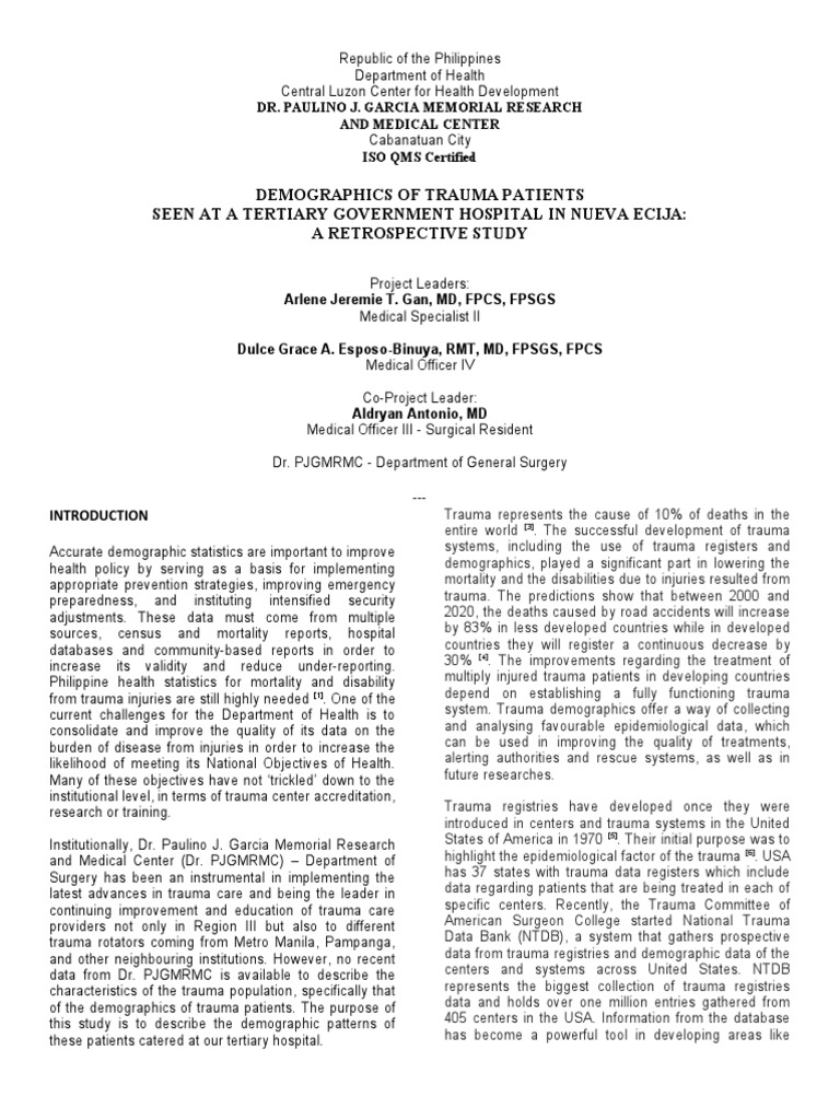 Study Protocol (Trauma) | Download Free PDF | Sampling (Statistics ...
