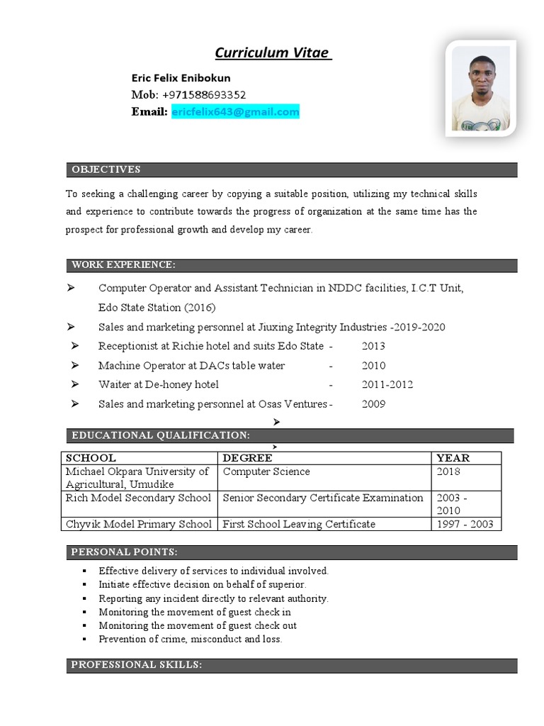 Curriculum Vitae: Eric Felix Enibokun Email | PDF | Cognition