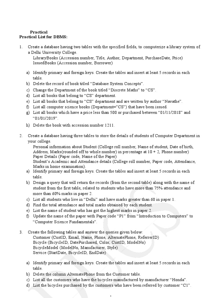 Practical Practical List For DBMS | PDF | Databases | Data Management
