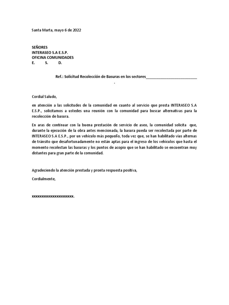 Carta Interaseo S.A E.S.P. | PDF
