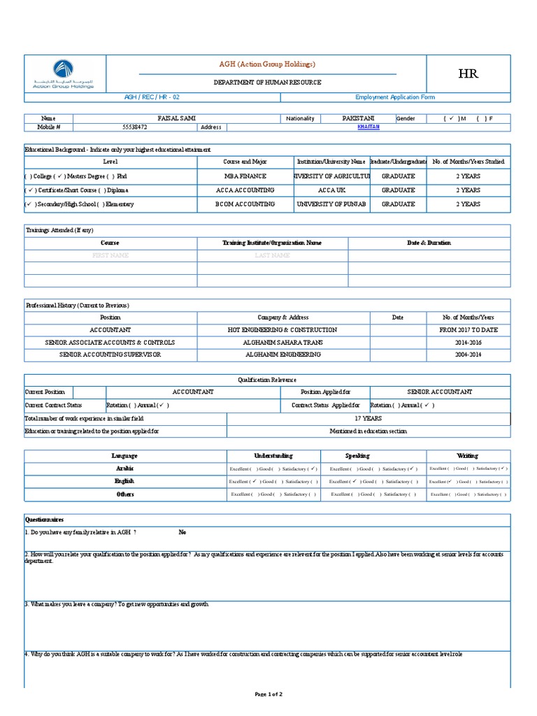 Agh - Candidate Employment Application v2.0 | PDF | Human Resource ...