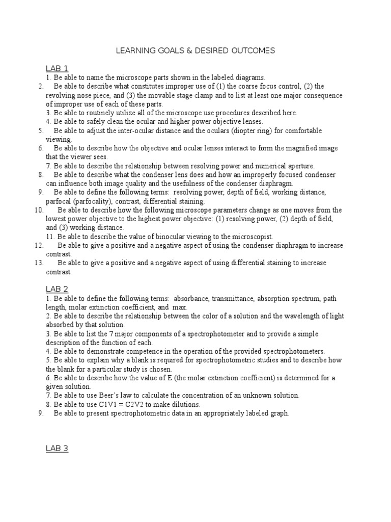 Microscope Lab Goals and Outcomes | PDF | Transformation (Genetics ...