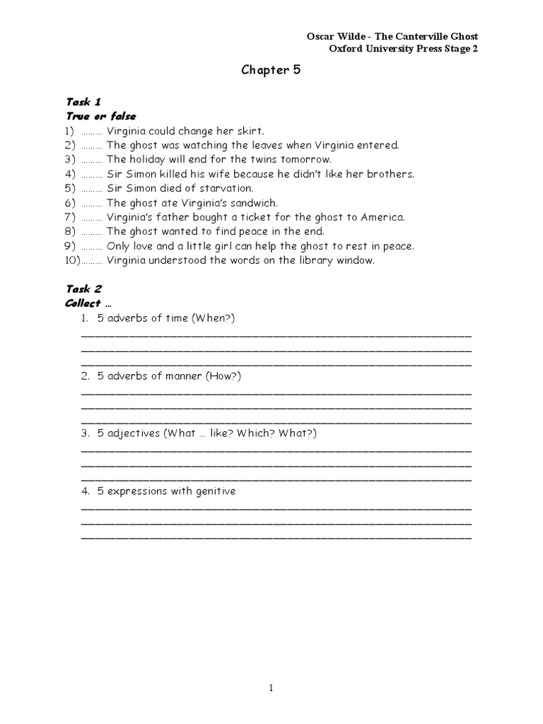Canterville Ghost Workbook Answers | PDF | Adverb