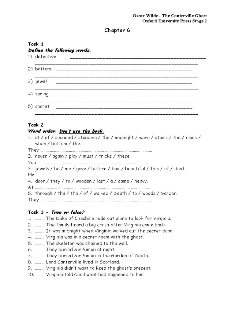 Chapter 6 Exercises: The Canterville Ghost | PDF | Young Adult