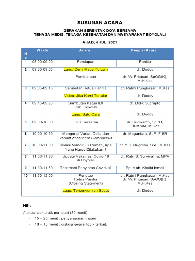 Susunan Acara - Doa Bersama | PDF