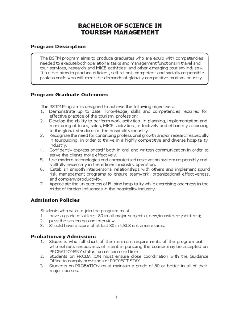 BS Tourism Management | PDF | University And College Admission | Cognition