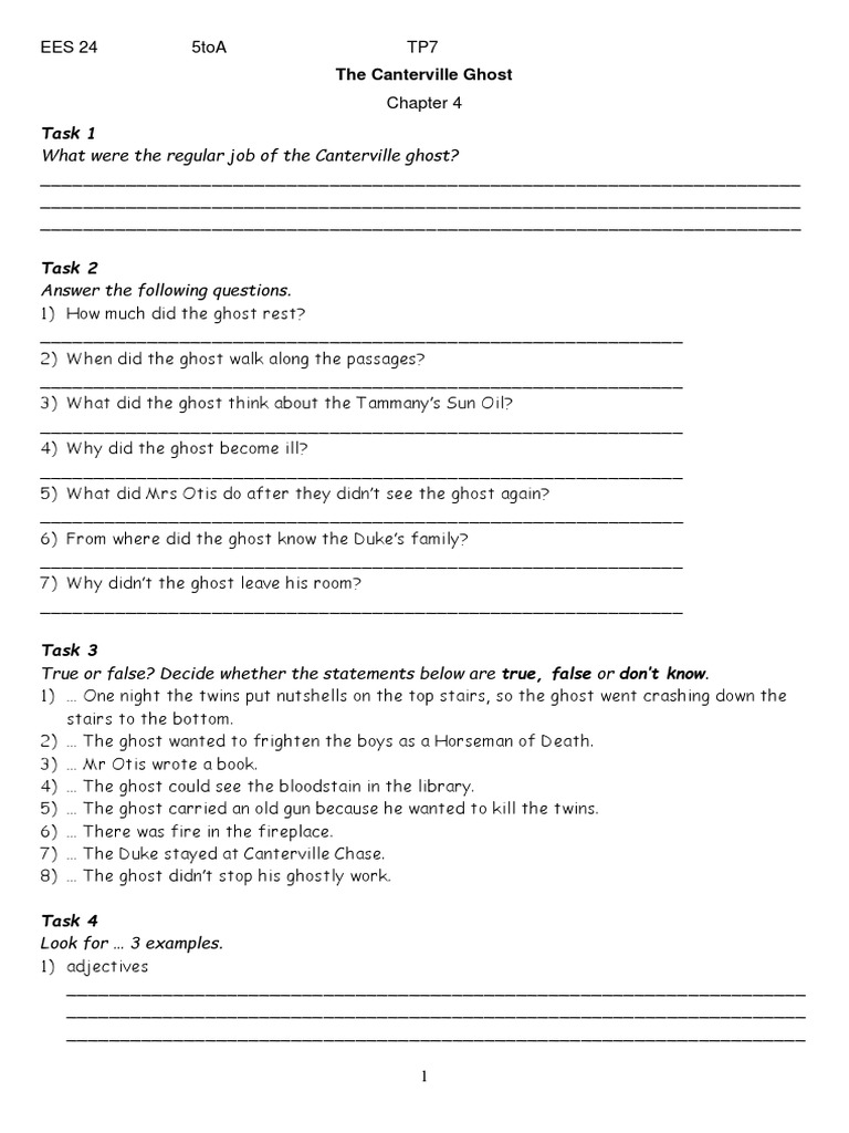 Oscar Wilde - The Canterville Ghost - Chapter 4 Activities | PDF