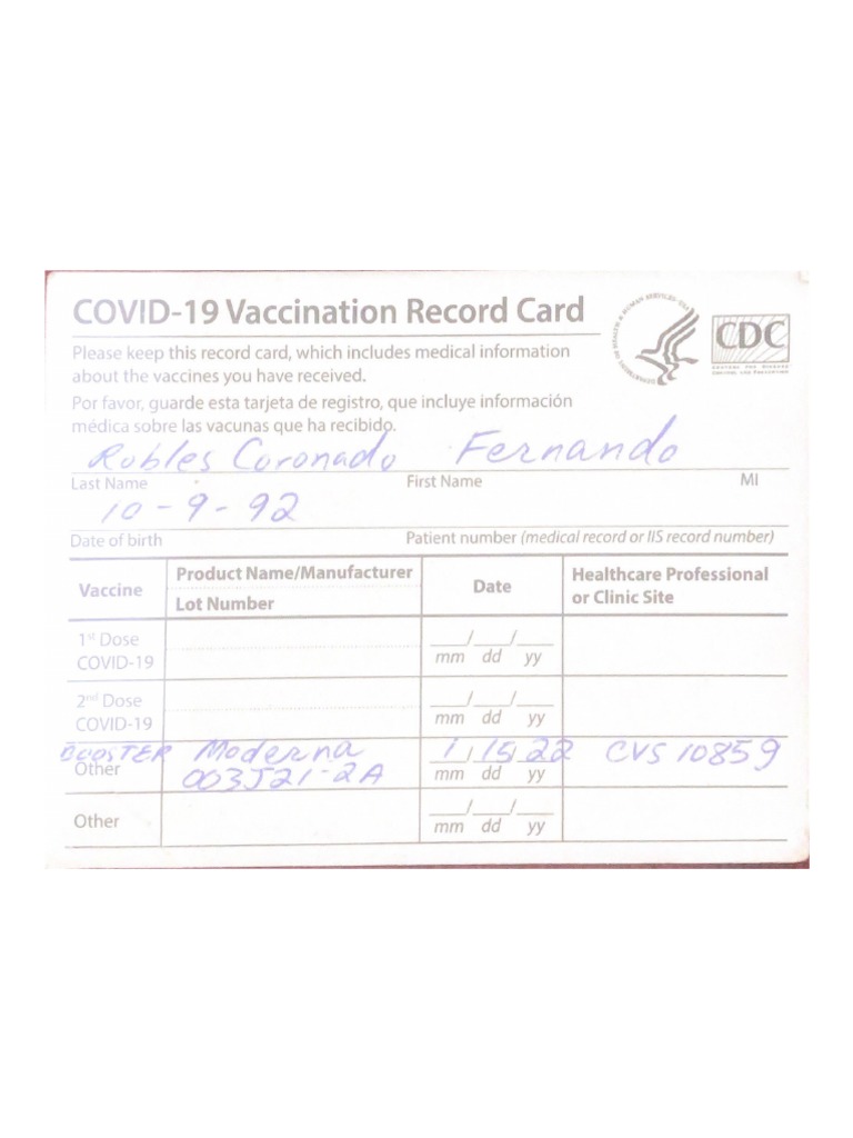 COVID-19 Vaccination Record Card | PDF