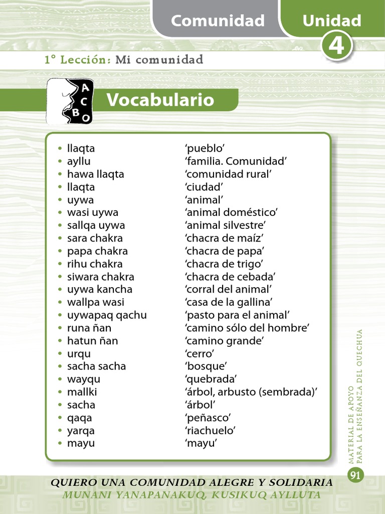 Fichas Enseñanza Quechua Unidad 4 | PDF | Andes | Perú