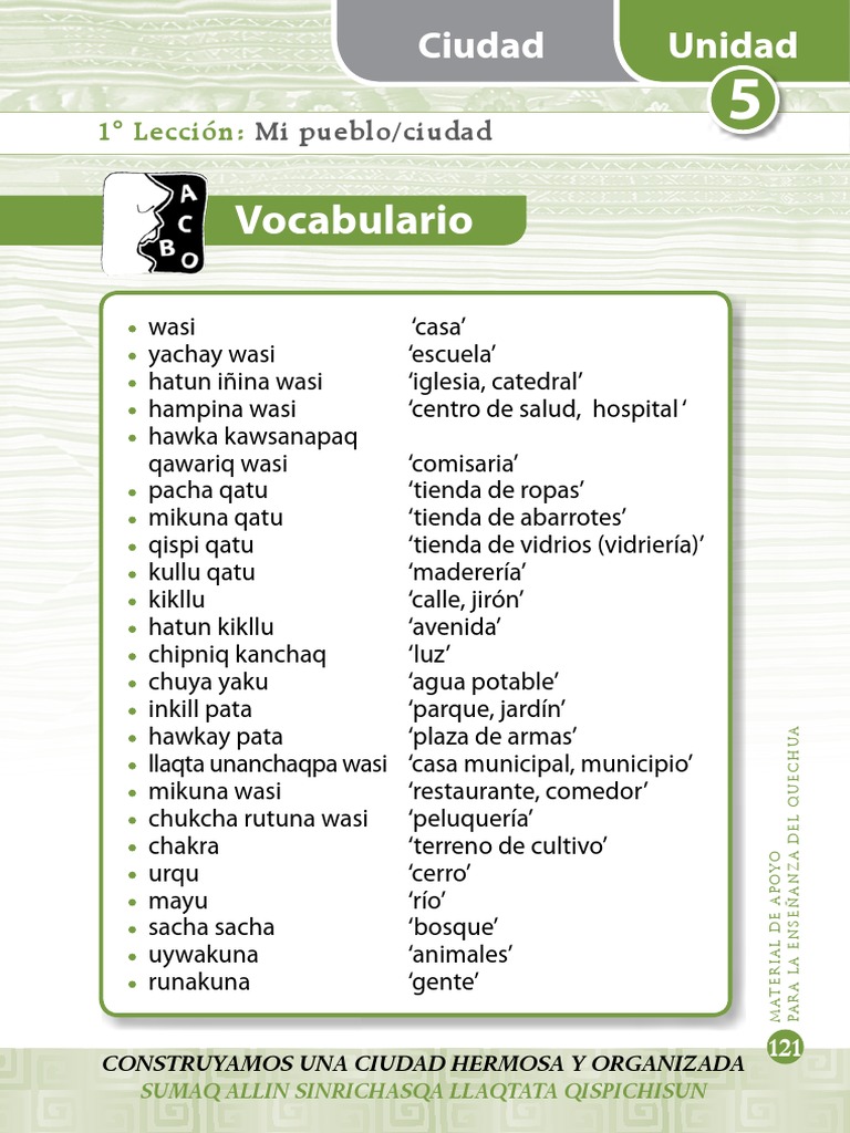 Fichas Enseñanza Quechua Unidad 5 | PDF | Alimentos | Comida y bebida
