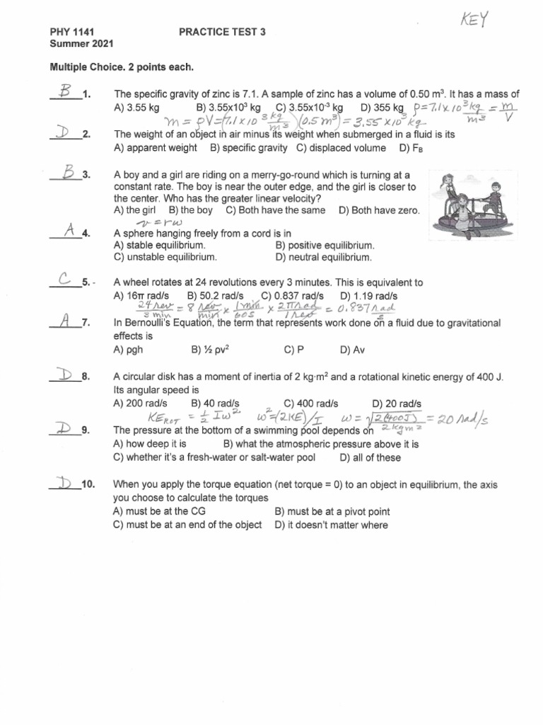 PHY 1141 Practice Test 3 Sum21 | PDF