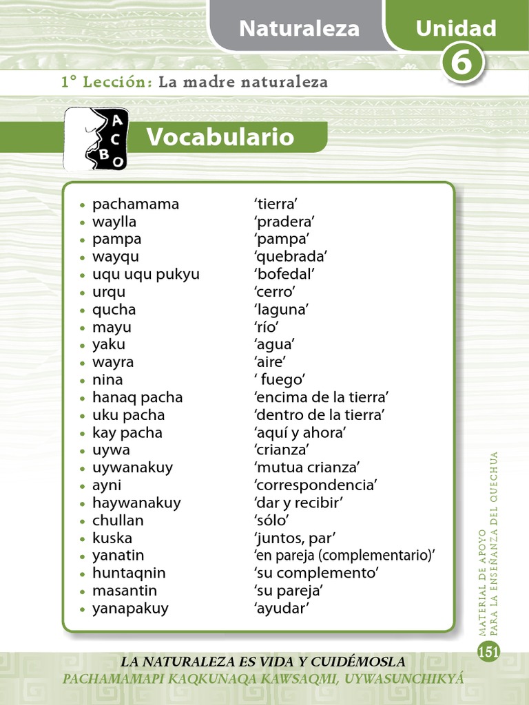 Fichas Enseñanza Quechua Unidad 6 | PDF