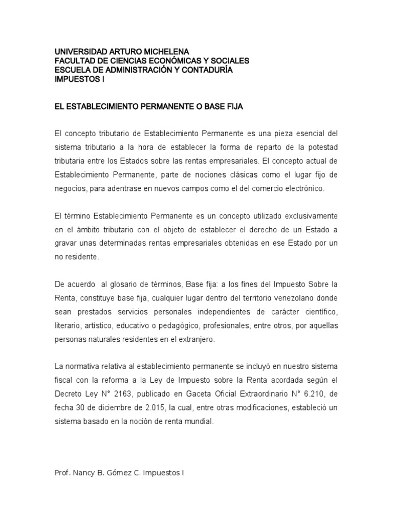 Establecimiento Permanente | PDF | Impuestos | Impuesto sobre la renta