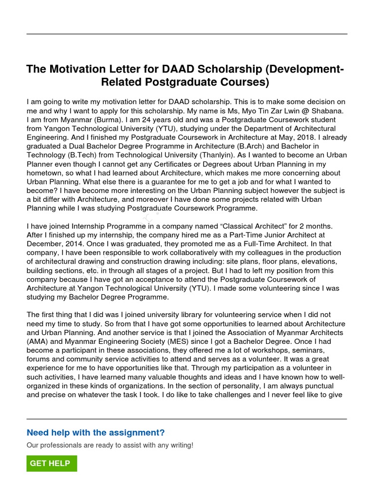 The Motivation Letter For Daad Scholarship Development Related ...