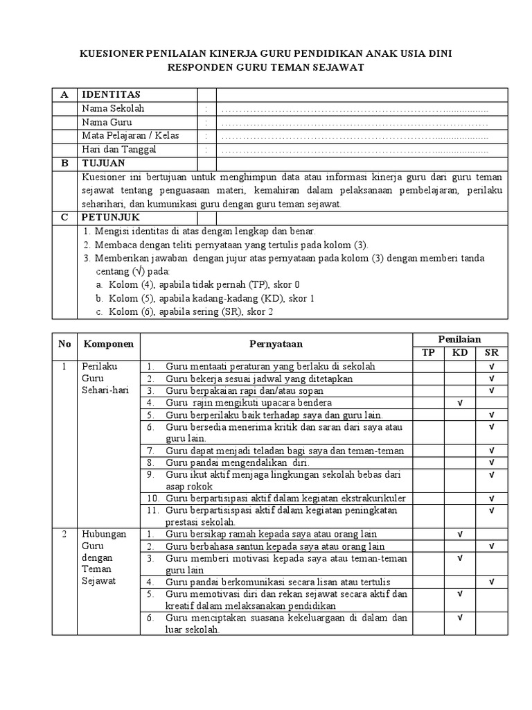 Contoh Kuesioner Pendidik Paud | PDF