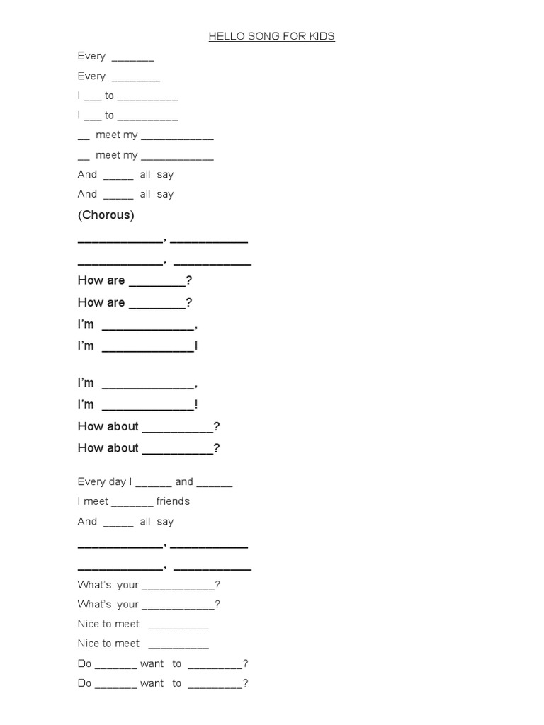 Hello Song For Kids | PDF
