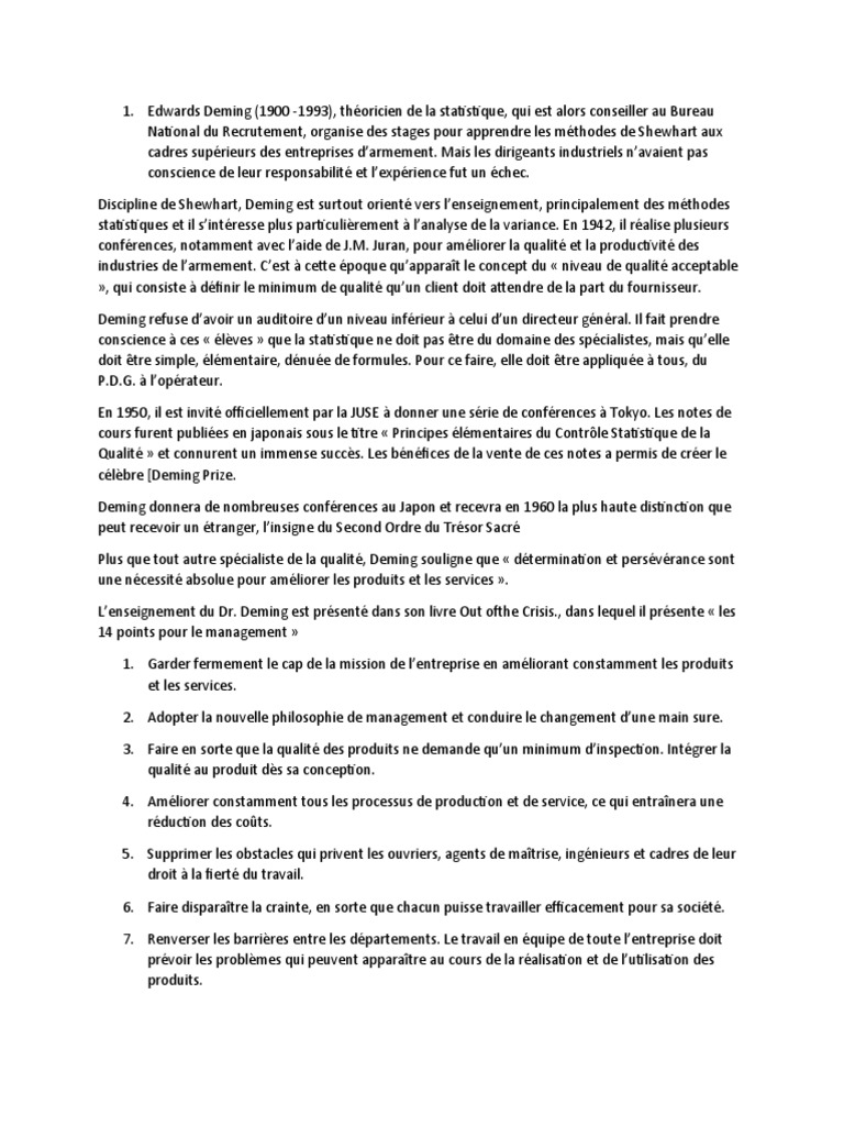 L'héritage d'Edwards Deming en qualité | PDF | Management de la qualité ...